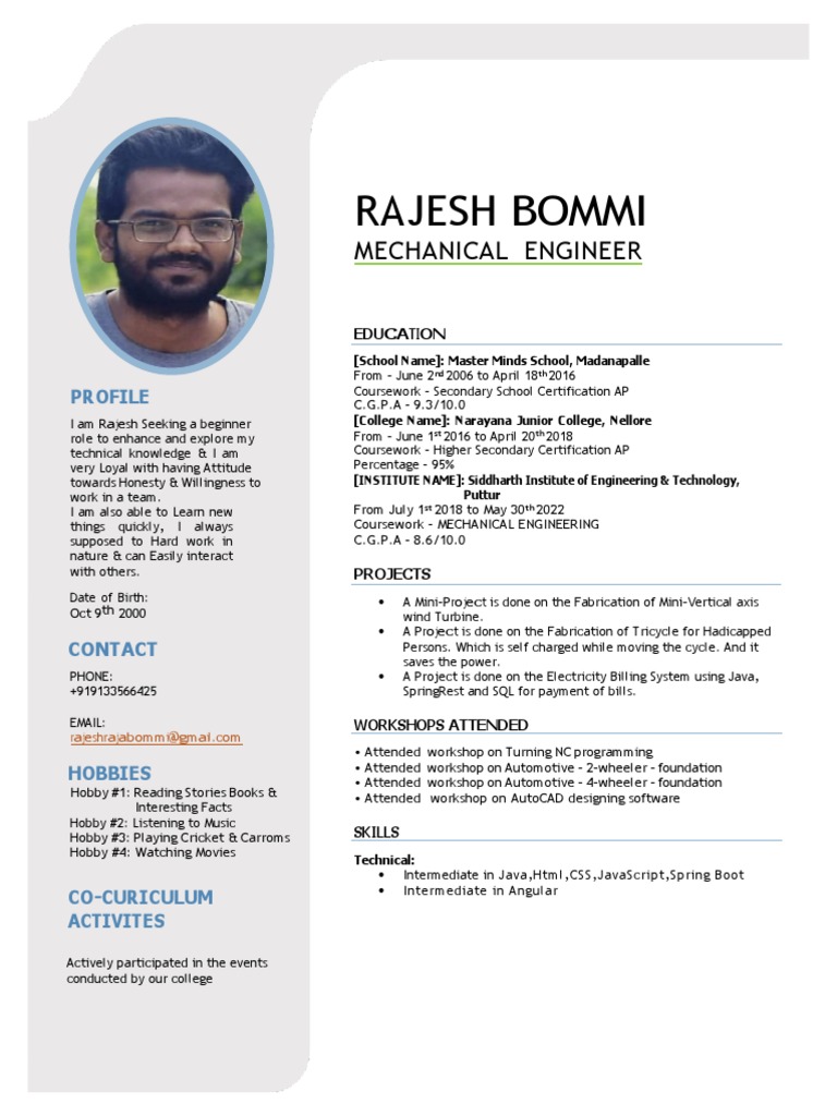 Rajesh Bommi: Mechanical Engineer Profile | PDF | Computing
