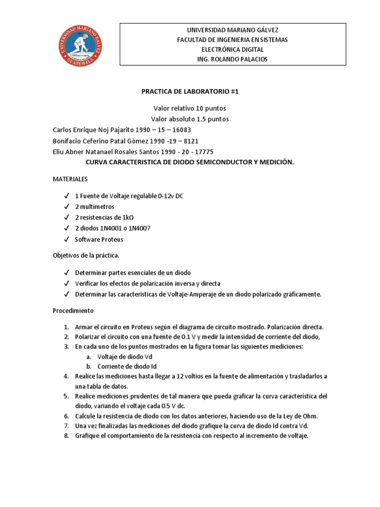 Practica de Laboratorio 1 | PDF | Diodo | Electrónica