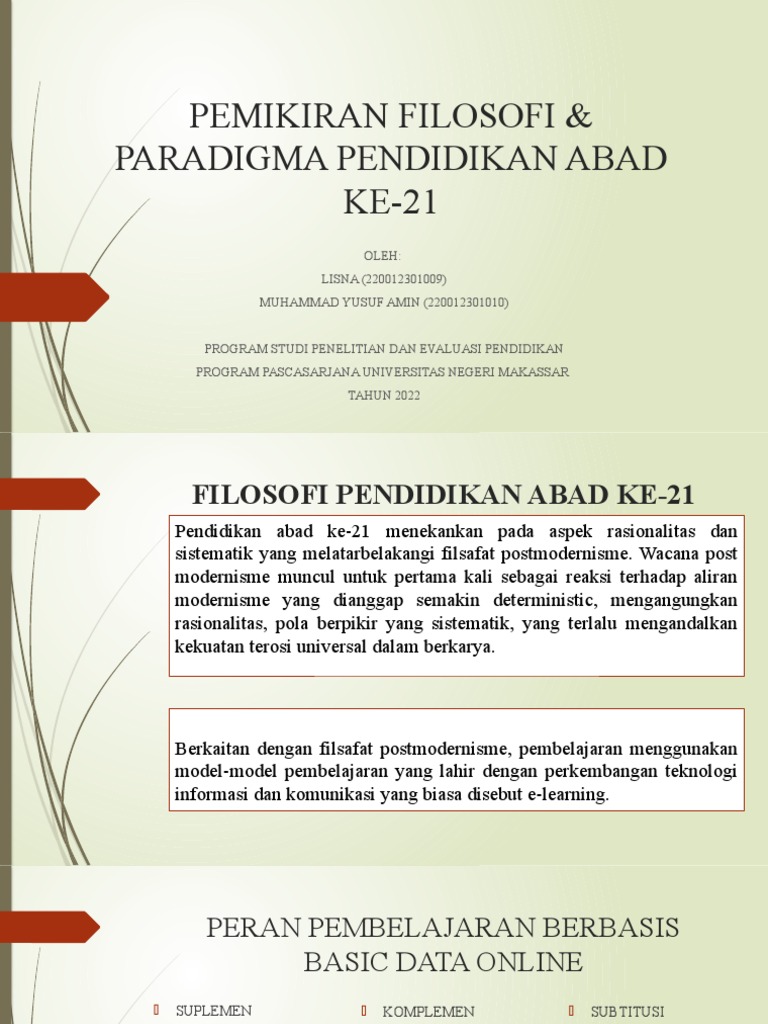 Pemikiran Filosofi & Paradigma Pendidikan Abad Ke-21 | PDF