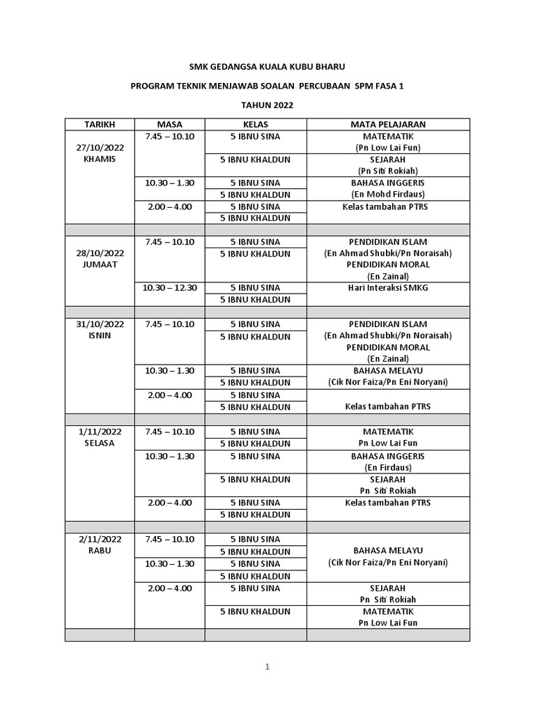 Jadual Program Lambaian Gemilang | PDF
