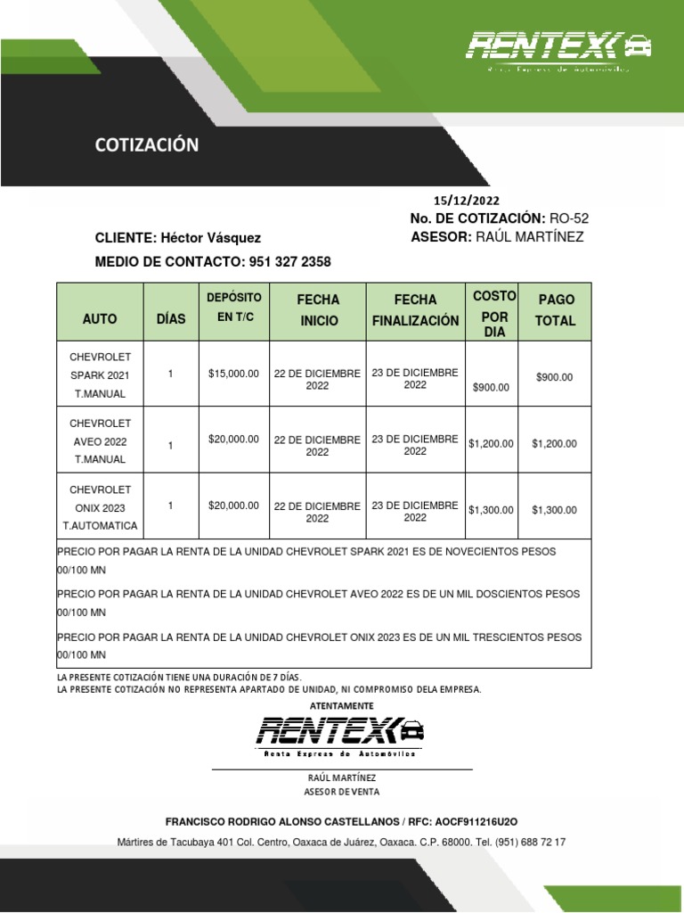 Cotización Rentex Héctor V | PDF