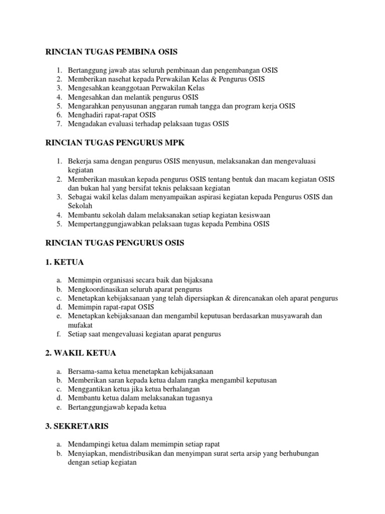 Rincian Tugas Pembina Osis | PDF | Perjalanan | Kesehatan Holistik
