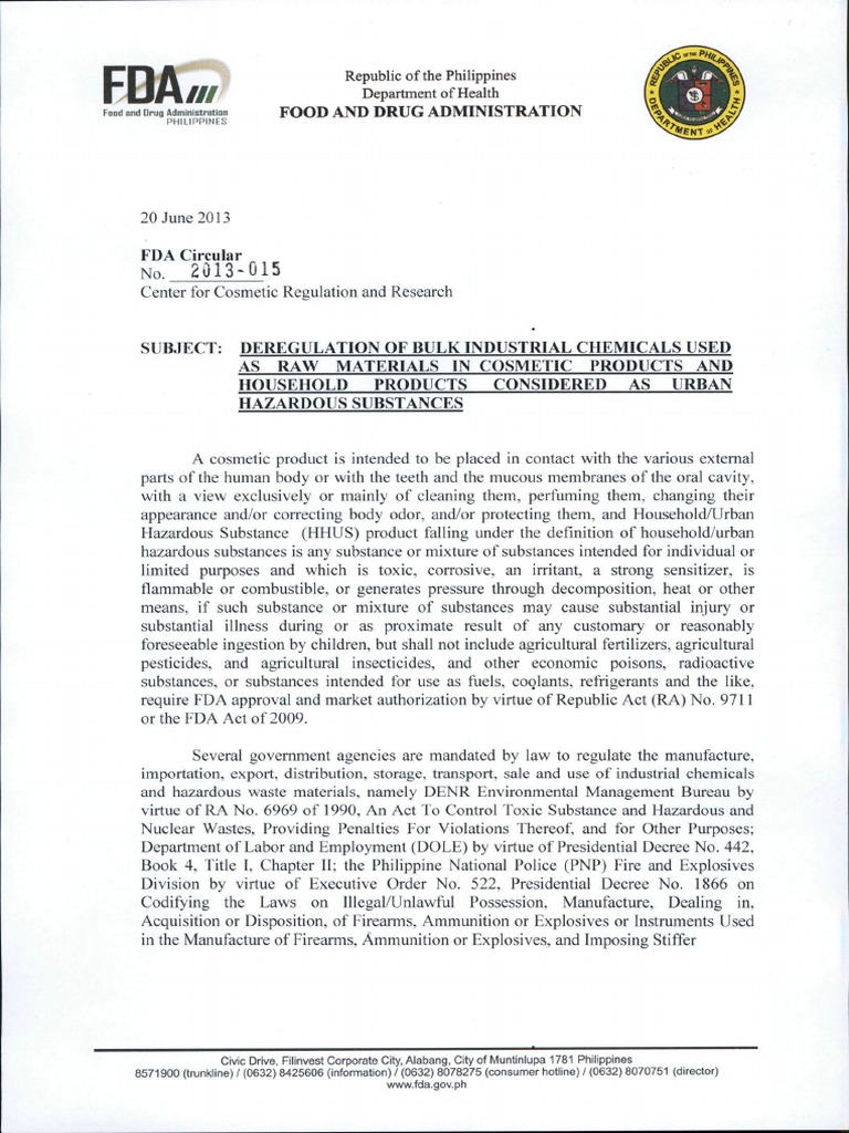 FDA Circular No.2013 015 | PDF