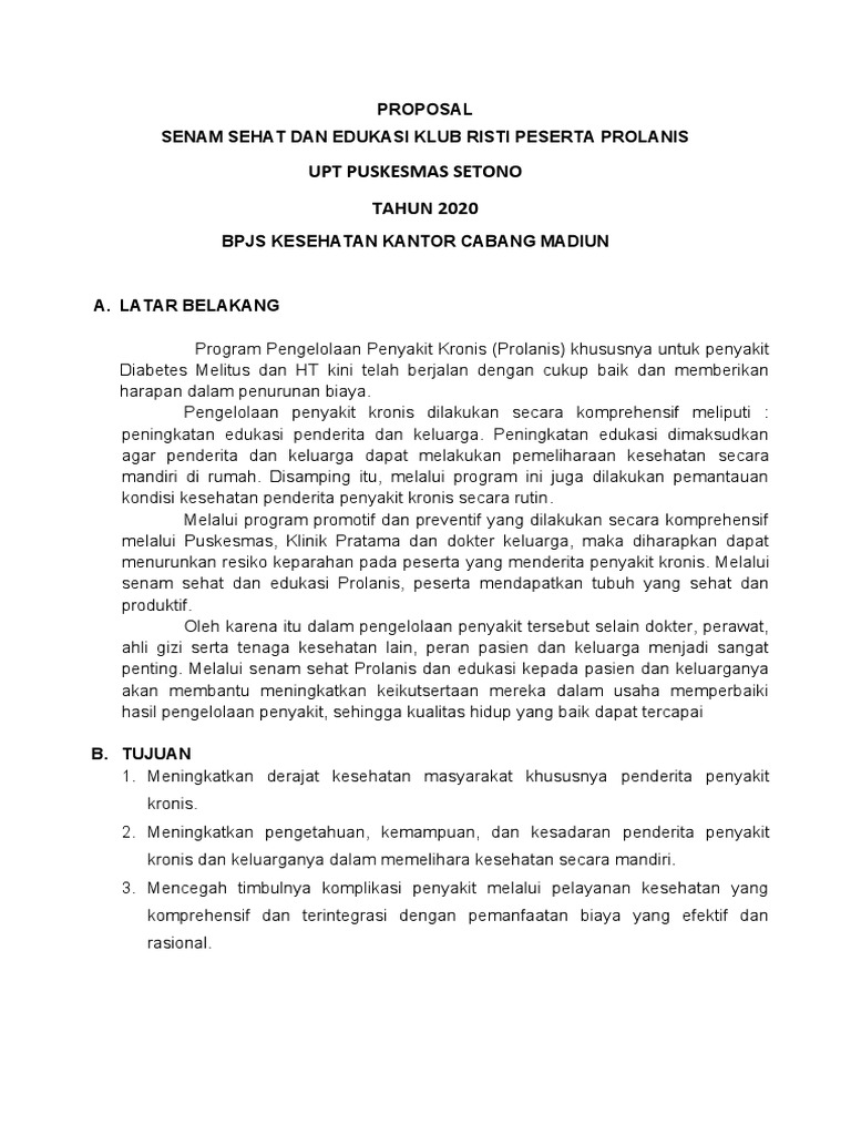 Contoh Proposal Prolanis 2019 | PDF