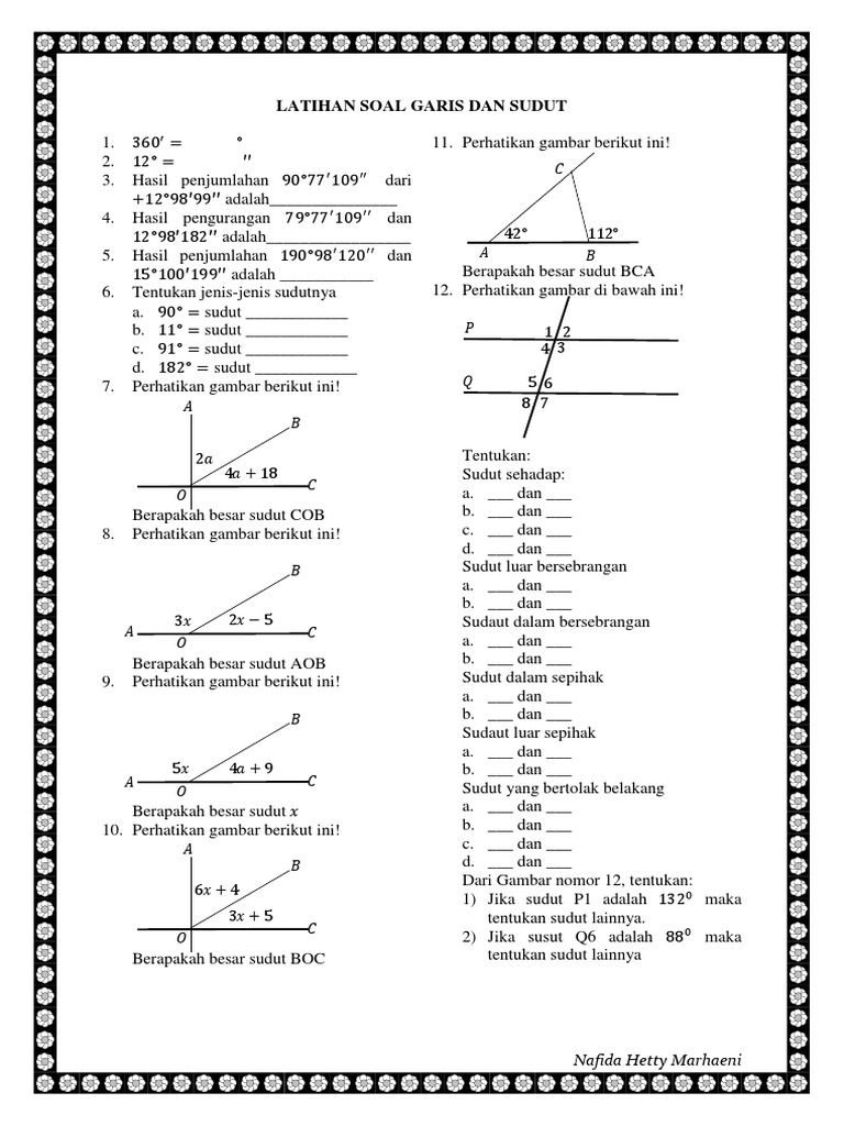 Latihan Soal Garis Dan Sudut SMP Kelas 7 | PDF