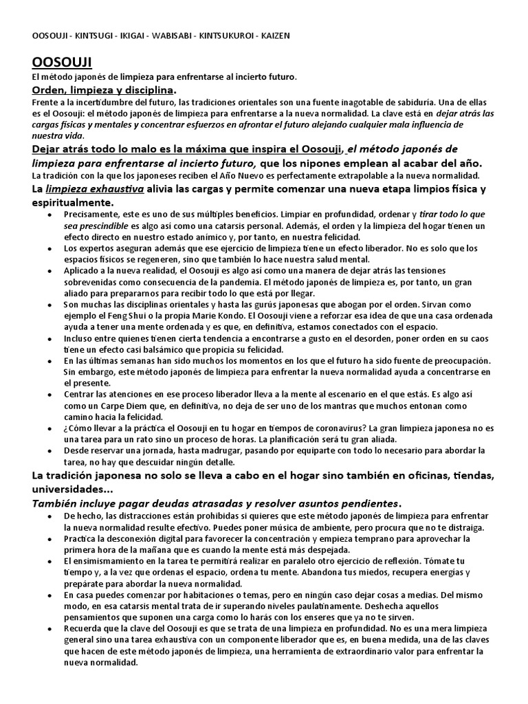 Oosouji - Kintsugi - Ikigai - Wabisabi - Kintsukuroi - Kaizen | PDF ...