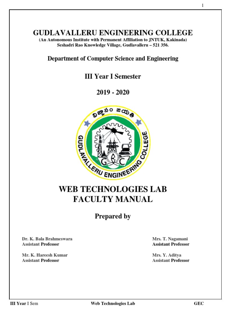 Web Technologies Lab Manual 2019-2020 | PDF | World Wide Web | Internet ...
