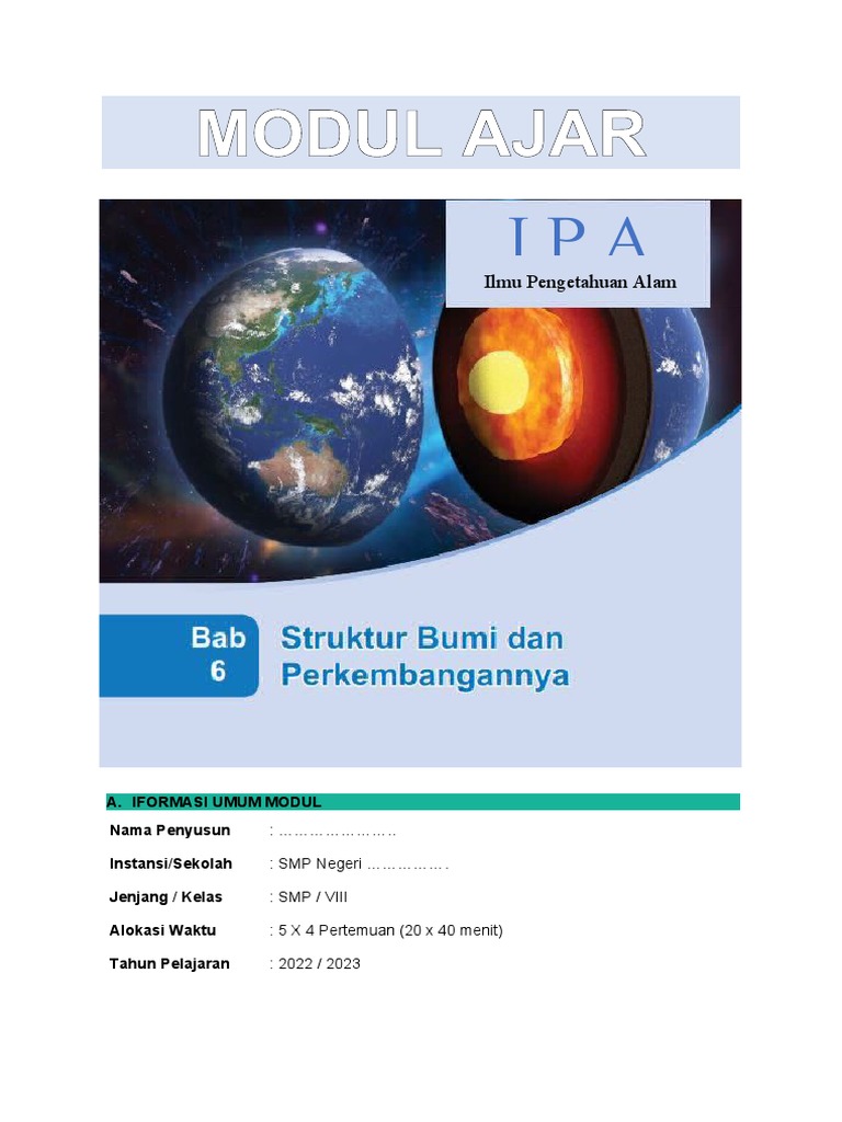 Modul Ajar Struktur Bumi Kelas 8 | PDF