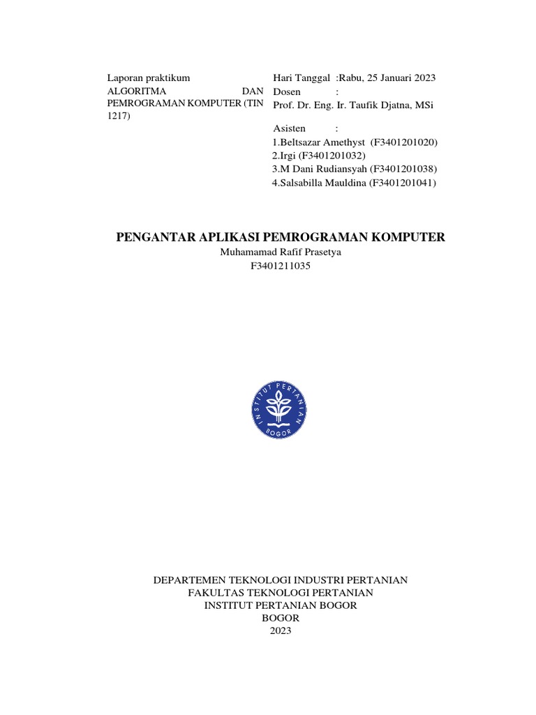 Praktikum Pemrograman Komputer 2023 | PDF