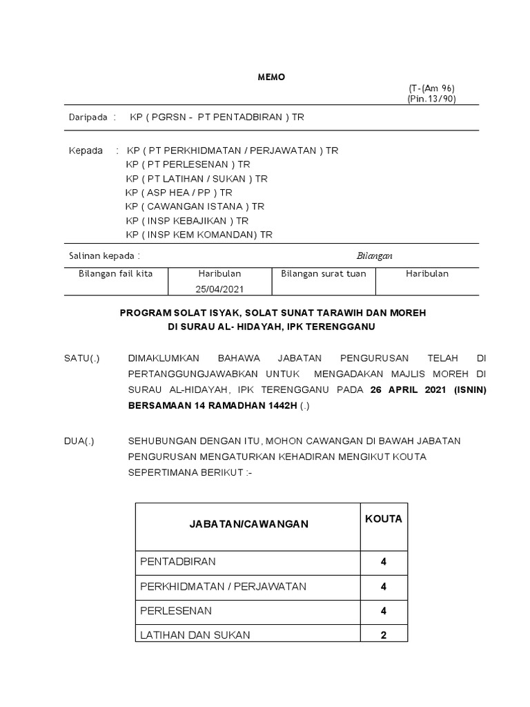 Memo Kouta Terawih | PDF