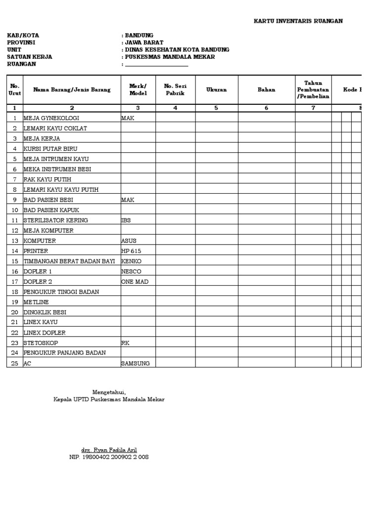 Kartu Inventaris Ruangan | PDF