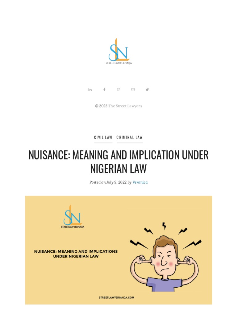 Nuisance Meaning and Implication Under Nigerian Law | PDF | Nuisance ...