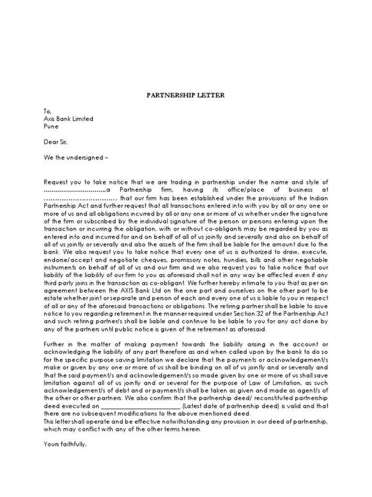 Partnership Letter | PDF | Partnership | Deed
