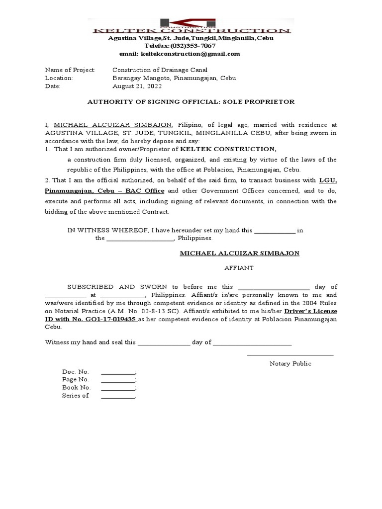 Letter of Authority | PDF | Affidavit | Evidence