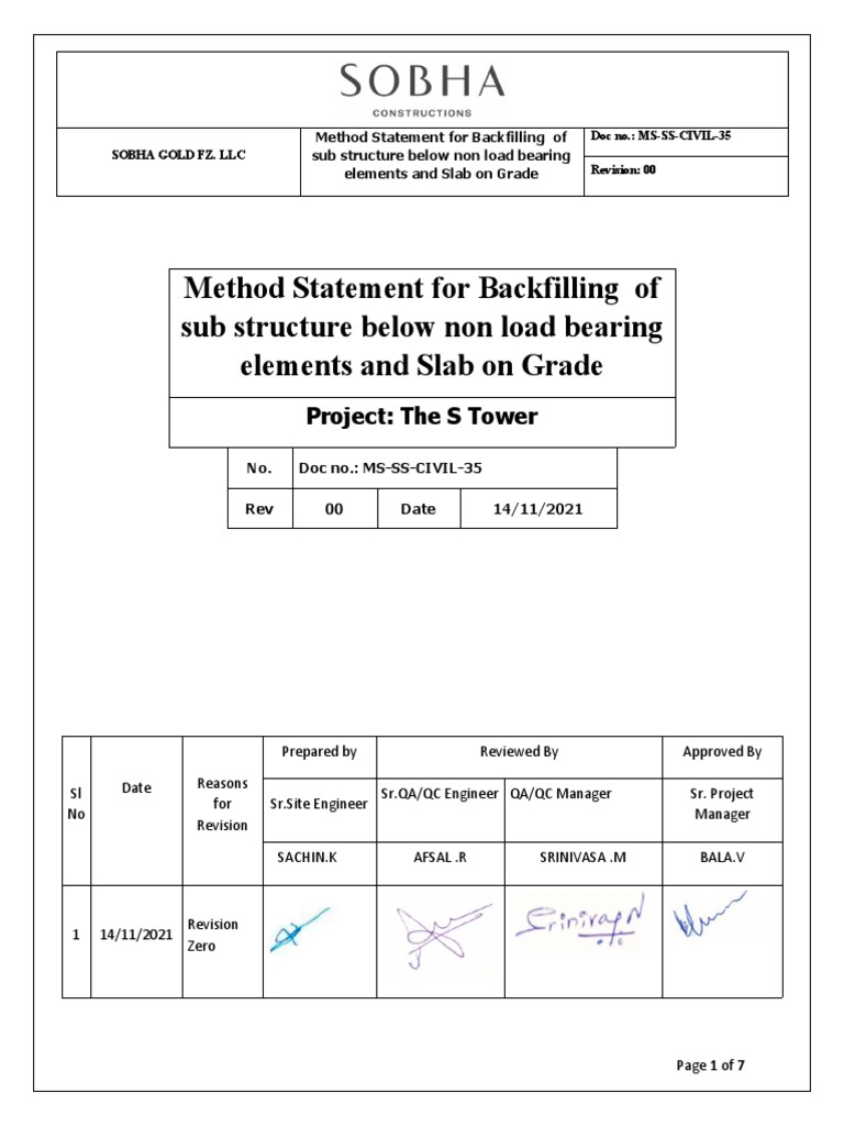 Method Statement For Backfilling Compaction Final Pdf Specification Technical Standard