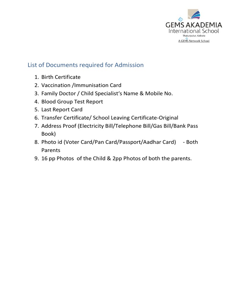 12.documents For Admission | PDF