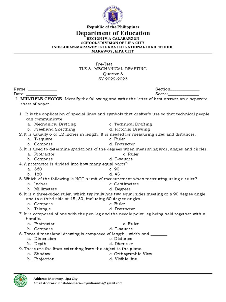 Pre Test 3RD | PDF | Technical Drawing | Geometry