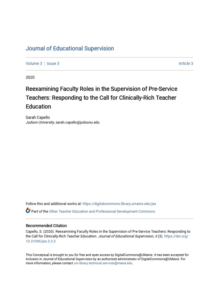 Reexamining Faculty Roles in The Supervision of Pre-Service Teach | PDF ...