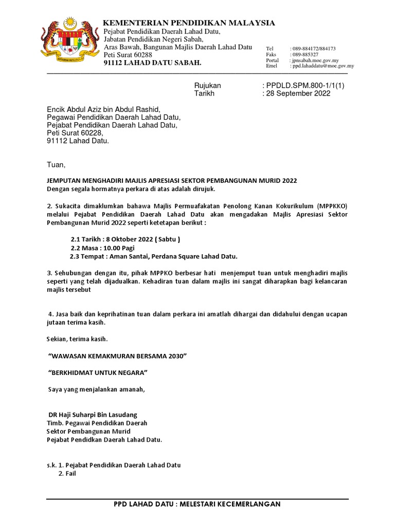 Surat Rasmi MP PK Kokum LD | PDF