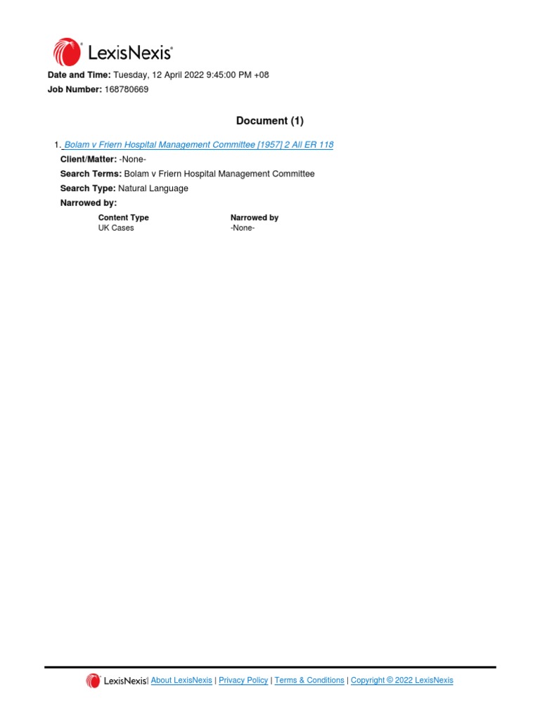 Bolam Case | PDF | Negligence | Electroconvulsive Therapy