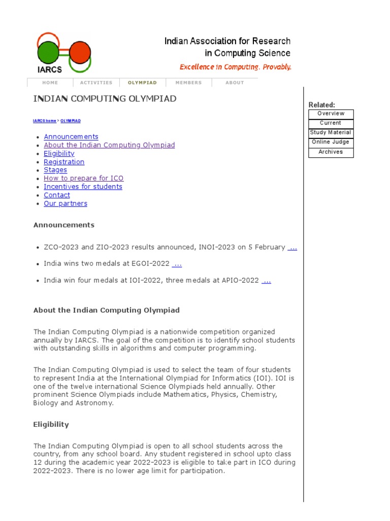Indian Computing Olympiad - IARCS | PDF