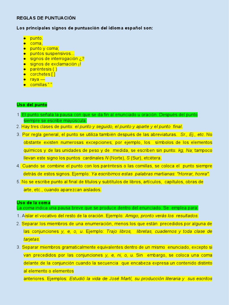 Reglas de Puntuación | PDF | Coma | Sílaba