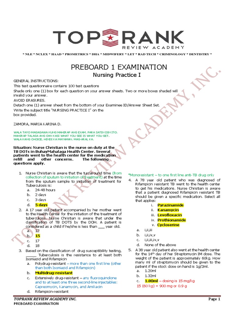 Ratio Preboard 1 NP 1 Intensive | PDF | Rabies | Tuberculosis