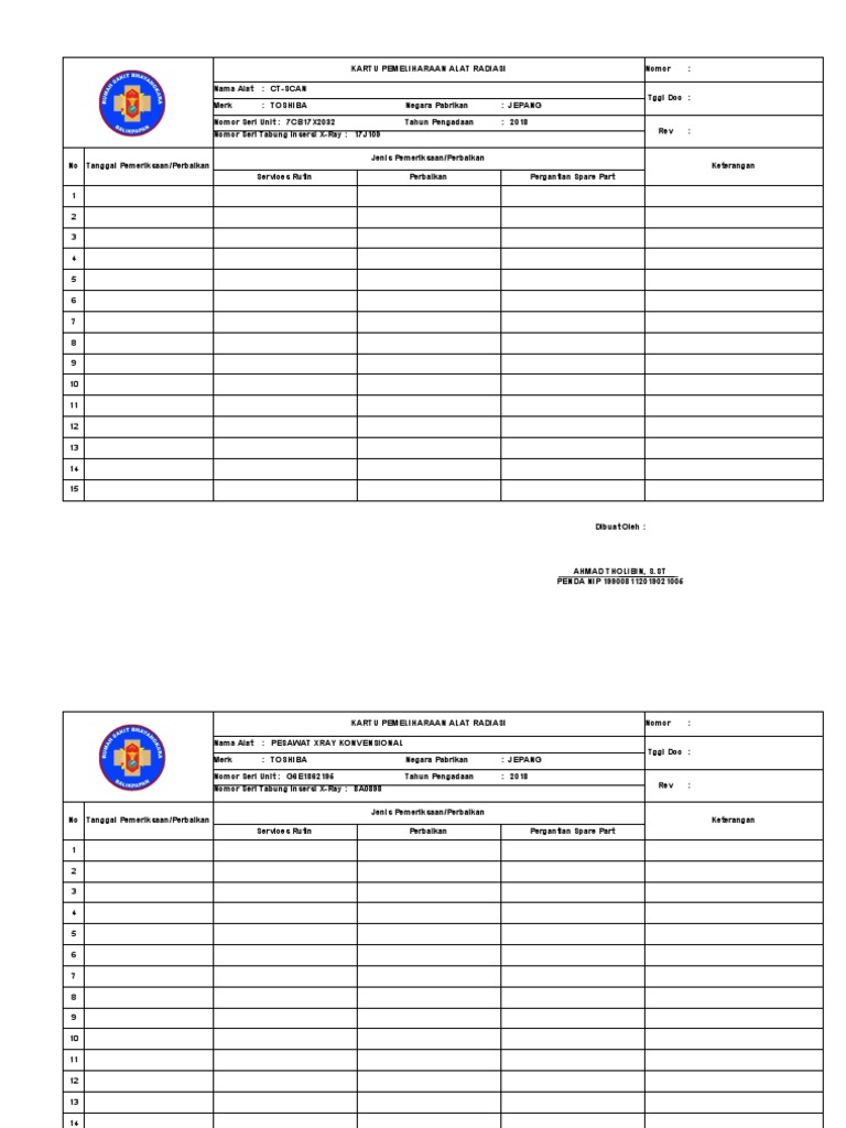 Kartu Pemeliharaan Alat SRP | PDF