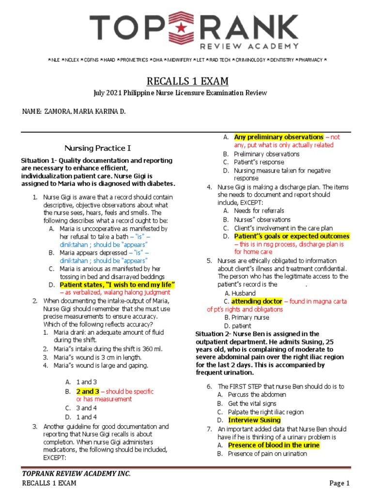 Recalls 1 Ratio Day 1 - 2 | Download Free PDF | Weight Loss | Nursing
