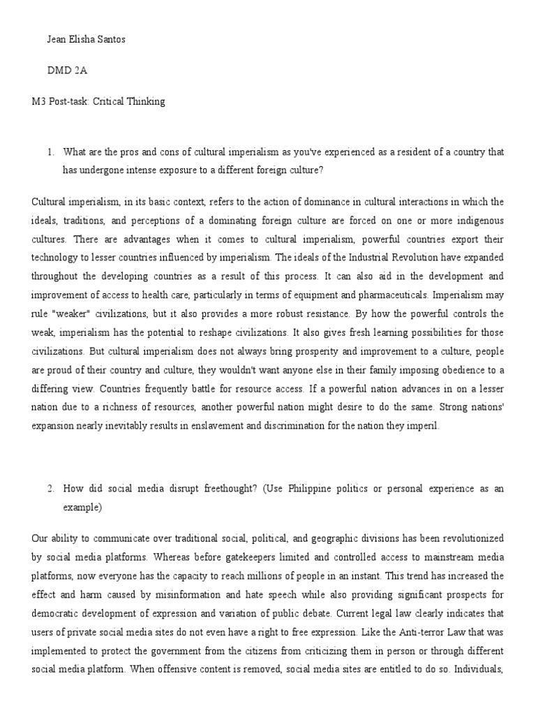 M3 Post-Task Critical Thinking | PDF | Social Media | Popular Culture & Media Studies