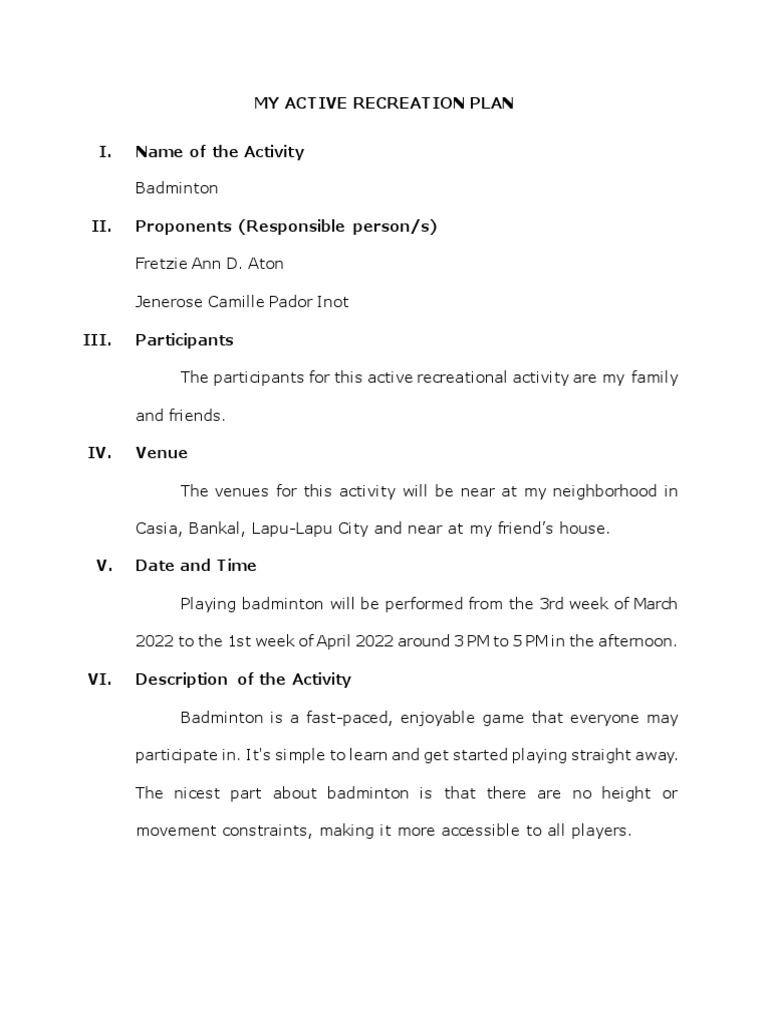 An Active Recreation Plan: Playing Badminton with Family and Friends ...