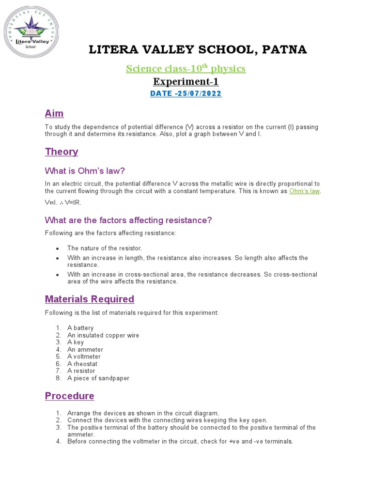 Science Class-10th Physics 1 | PDF | Electrical Resistance And ...