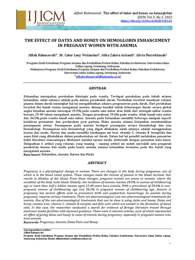 The Effect of Dates and Honey On Hemoglobin Enhancement in Pregnant ...