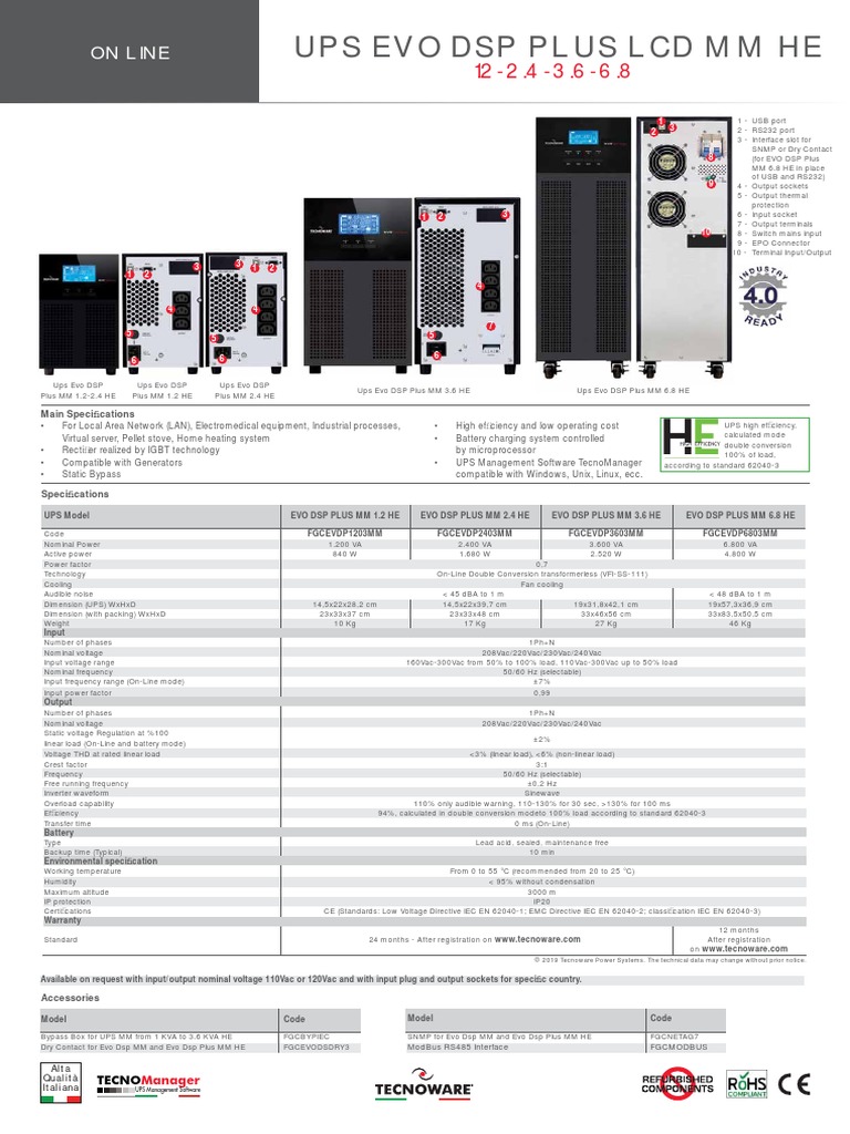 EVO DSP PLUS LED MM HE 1200va 2400va 3600va 6800va | PDF | Electrical ...