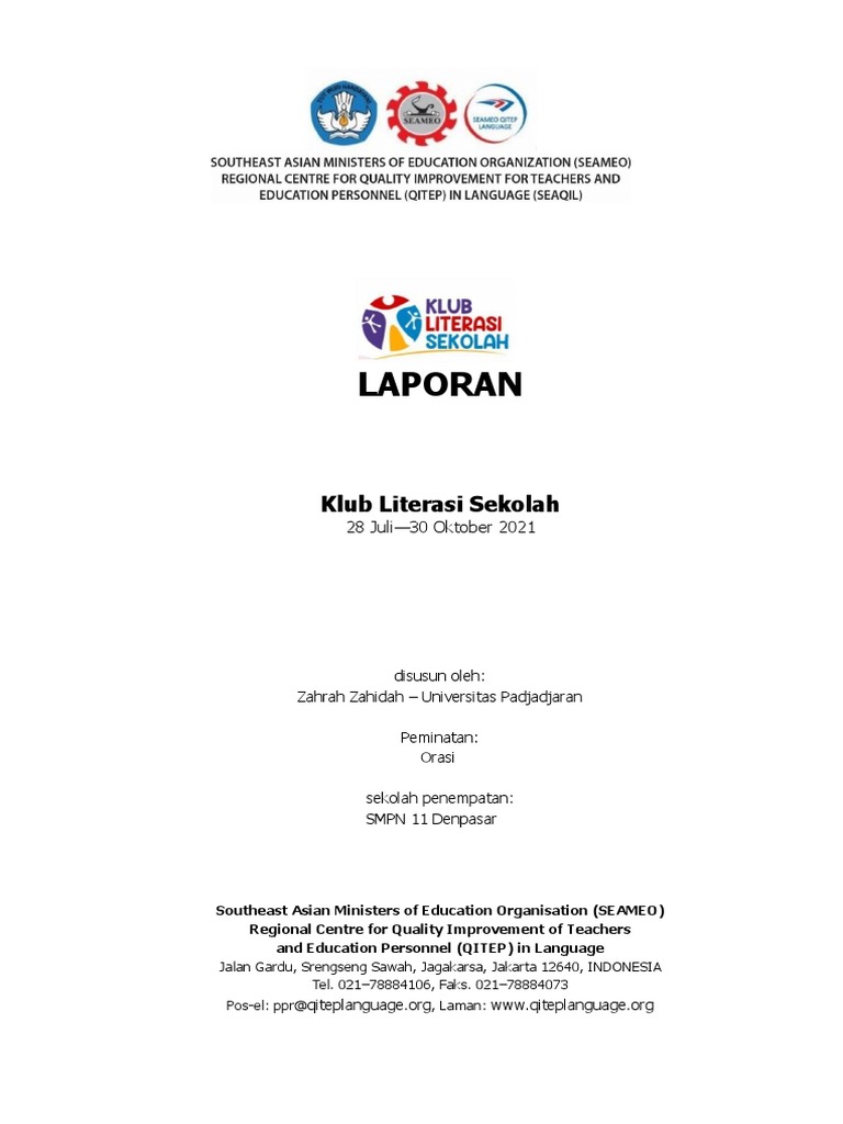 MP - Laporan Klub Literasi Sekolah - Zahrah Zahidah | PDF