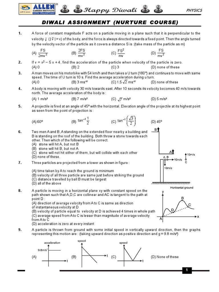 Iit (M+a) & Jee Mains Only-Diwali Assignment-Xi | PDF | Acceleration | Velocity