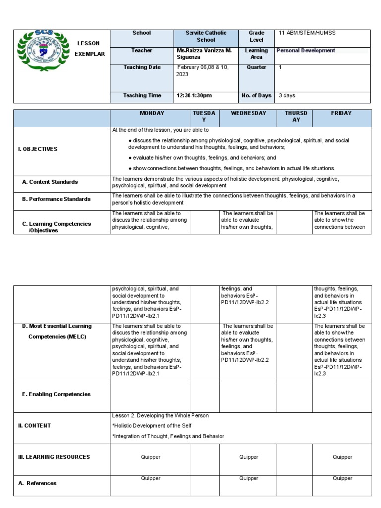 Personal Devt Lesson 2 | PDF | Learning | Thought