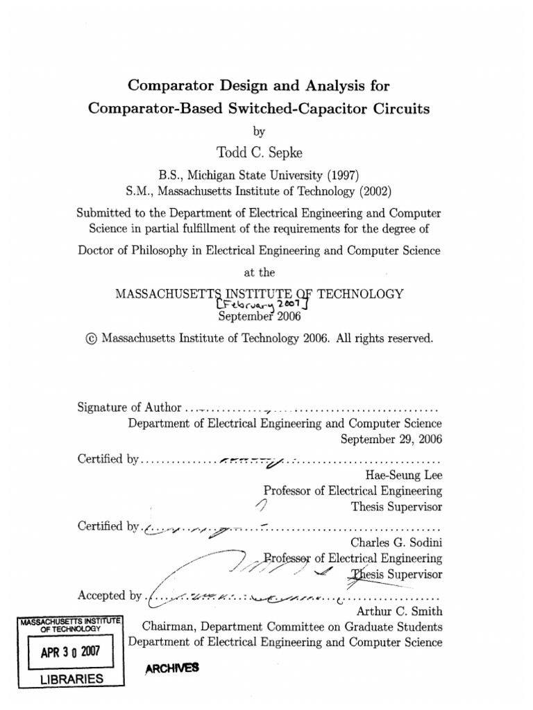 Comparator Design and Analysis For Comparator-Based Switched-Capacitor ...