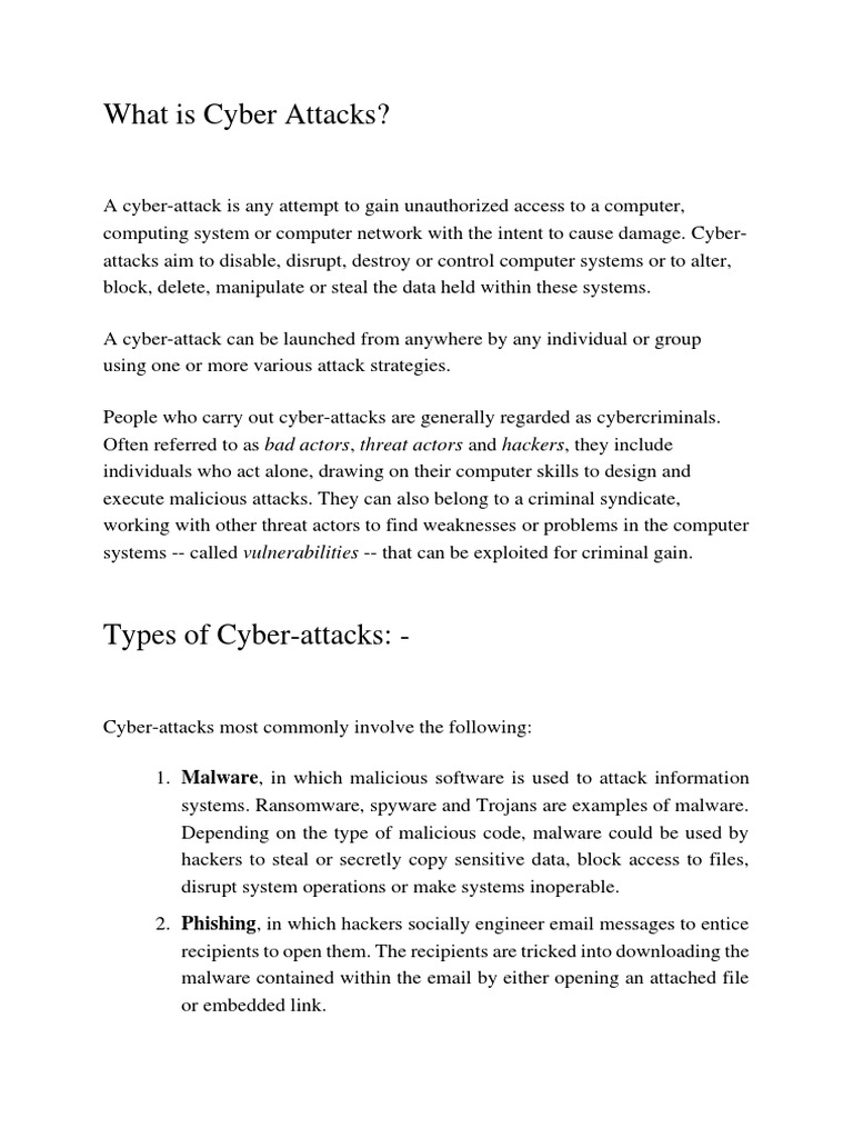 What Is Cyber Attacks and Its Types | PDF | Malware | Computer Networking