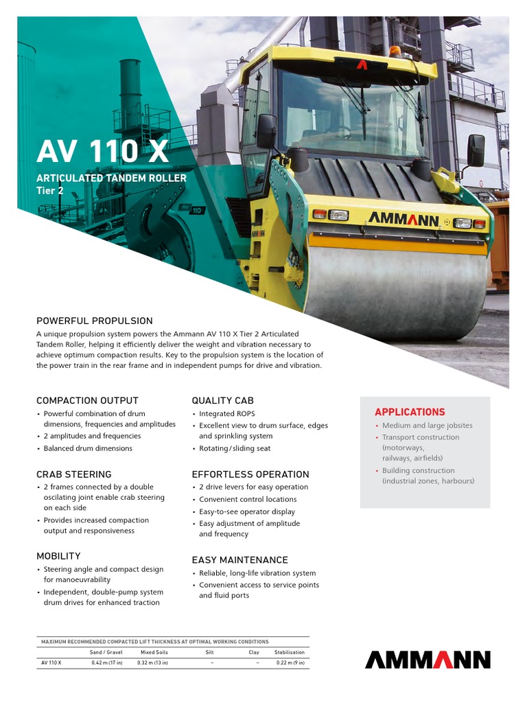 Av 110 X t2 Tandem Roller Sell Sheet Mss-1311-00-En | PDF | Vehicles ...