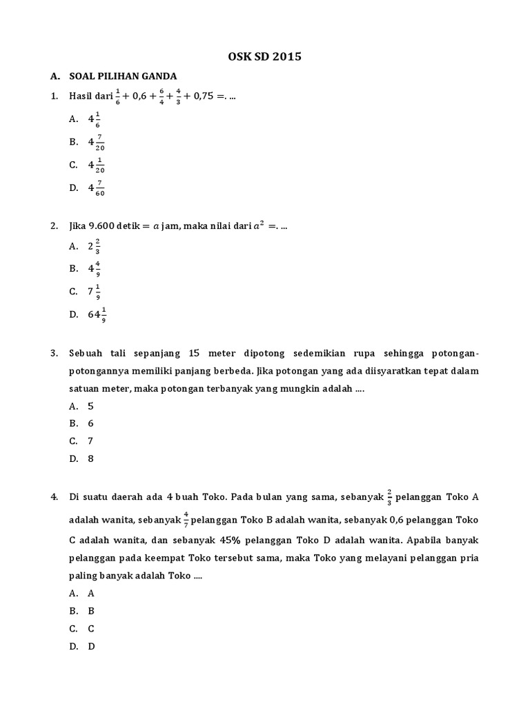 Soal Matematika OSK SD 2015 | PDF
