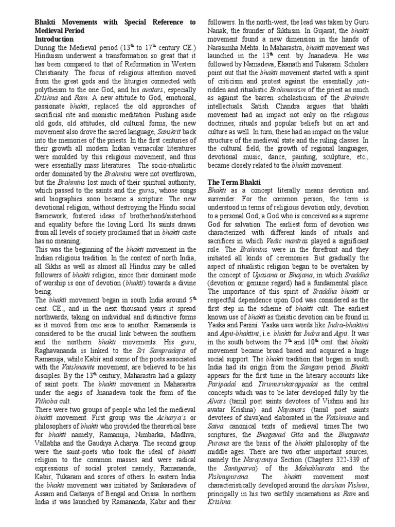Hinduism Class Notes-4-Bhakti Movement | PDF | Bhakti | Vaishnavism