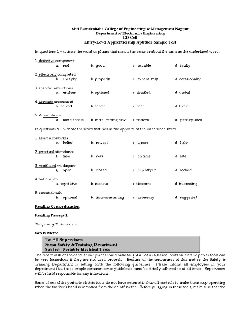 Entry-Level Apprenticeship Test Guide | PDF | Density | Length