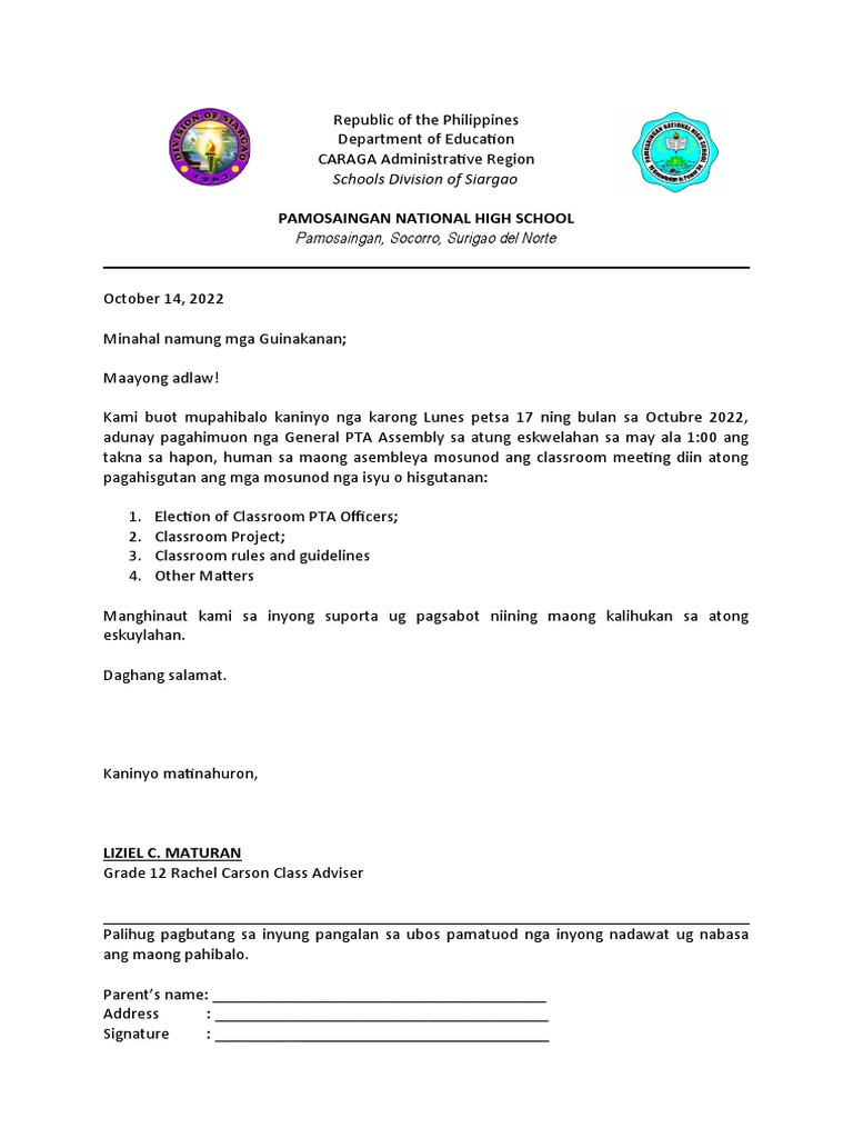 PTA Letter | PDF