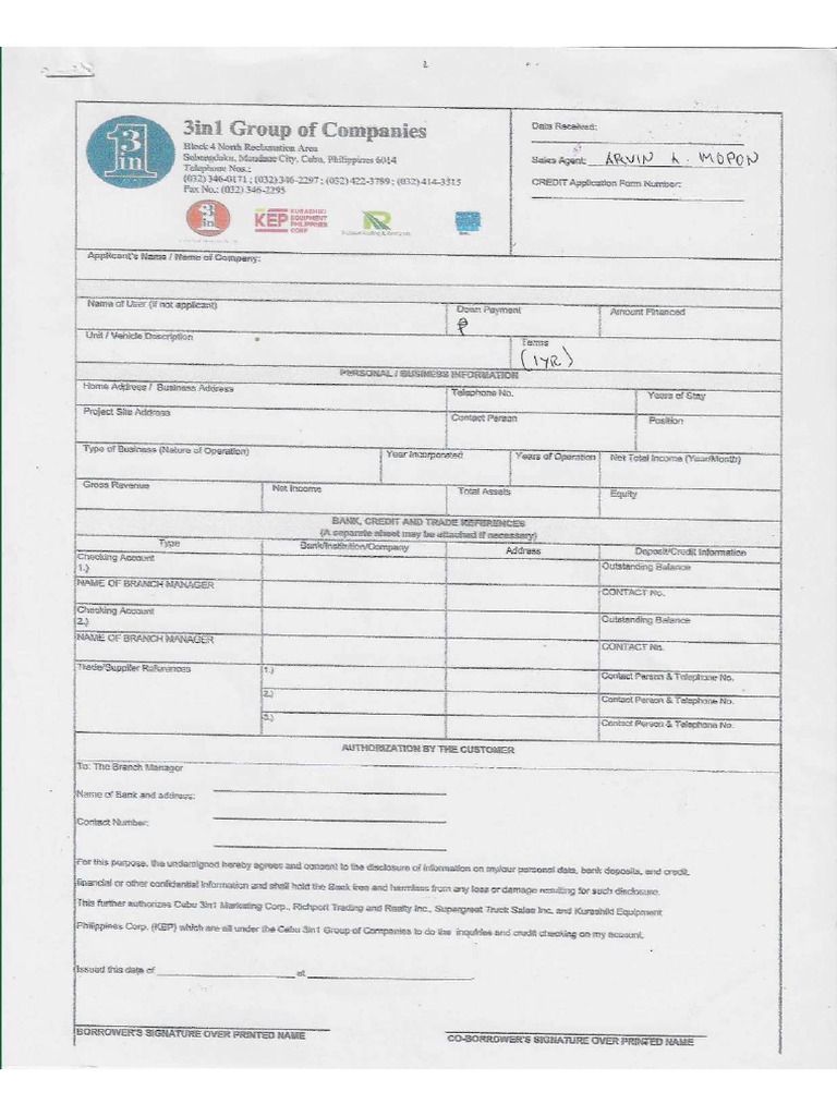 Form (3in1 Group of Companies) | PDF