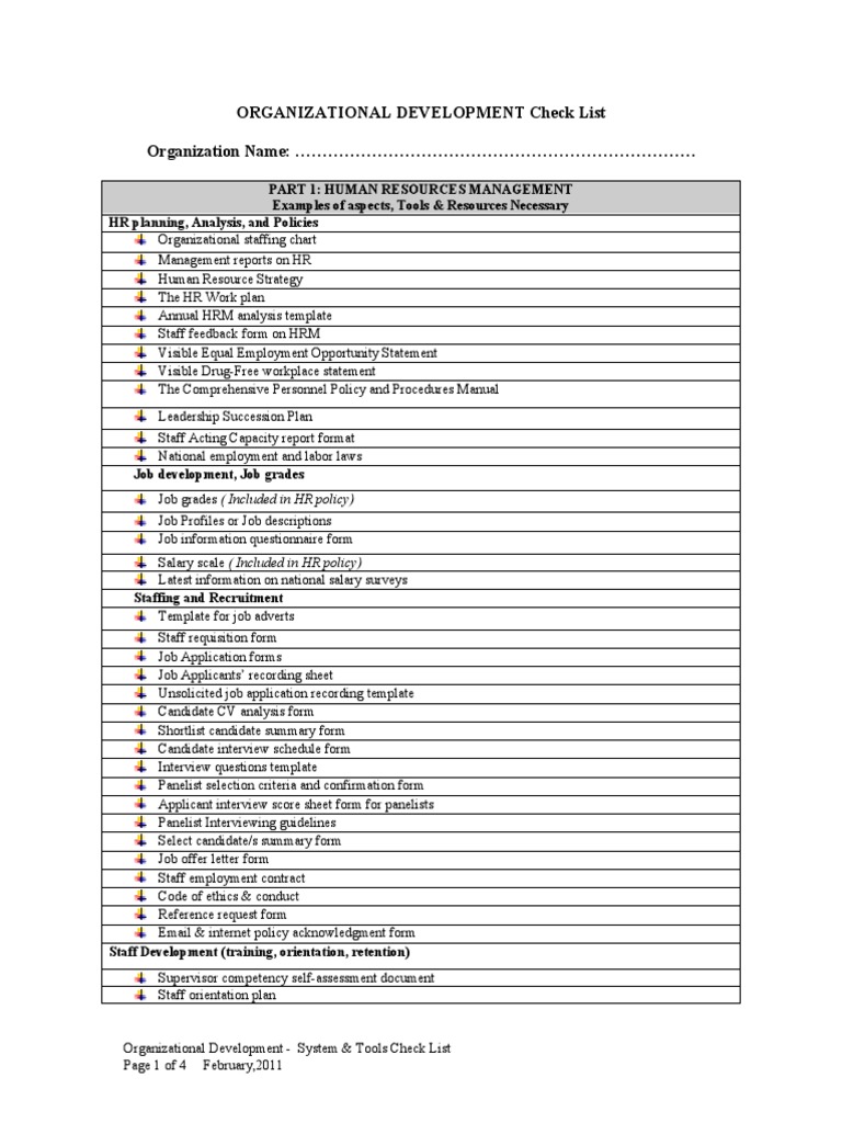Organizational Development Check List | PDF | Human Resource Management ...