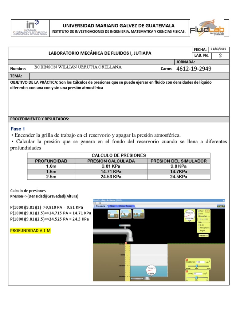 Lab de Fluidos Practica 2 | PDF | Presión | Pascal (Unidad)