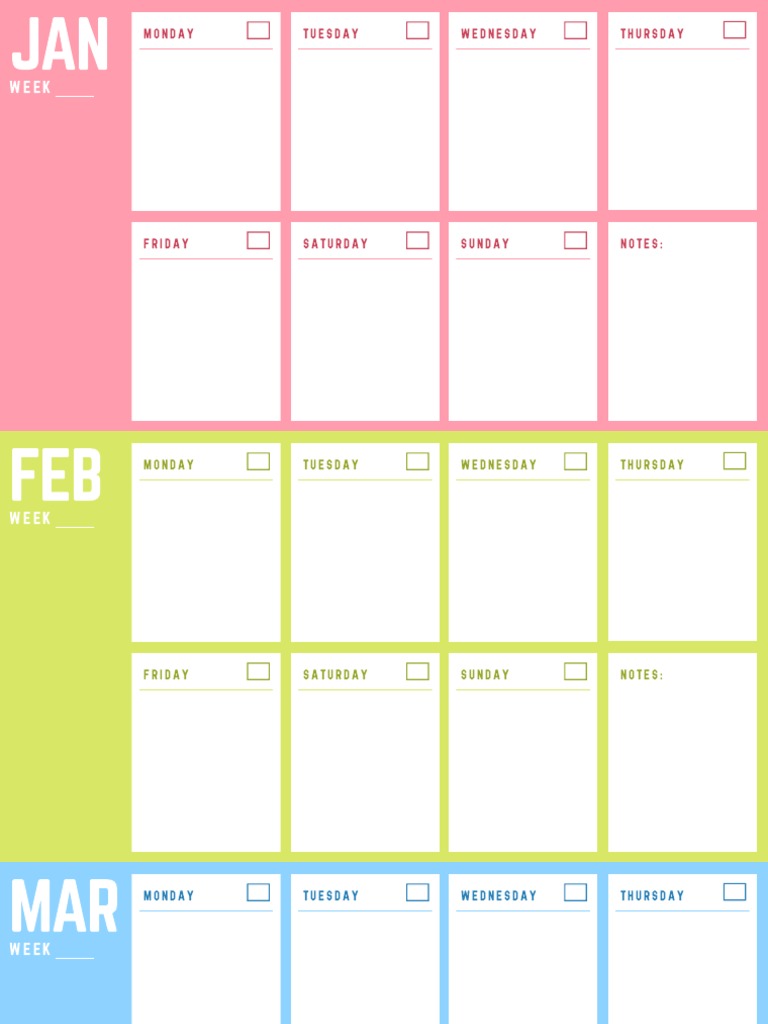 Colorful Illustrated Weekly Calendar | PDF