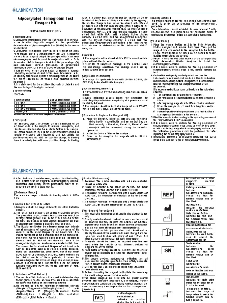 IFU of Glycosylated Hemoglobin Test Reagent Kit - Variant Mode ...