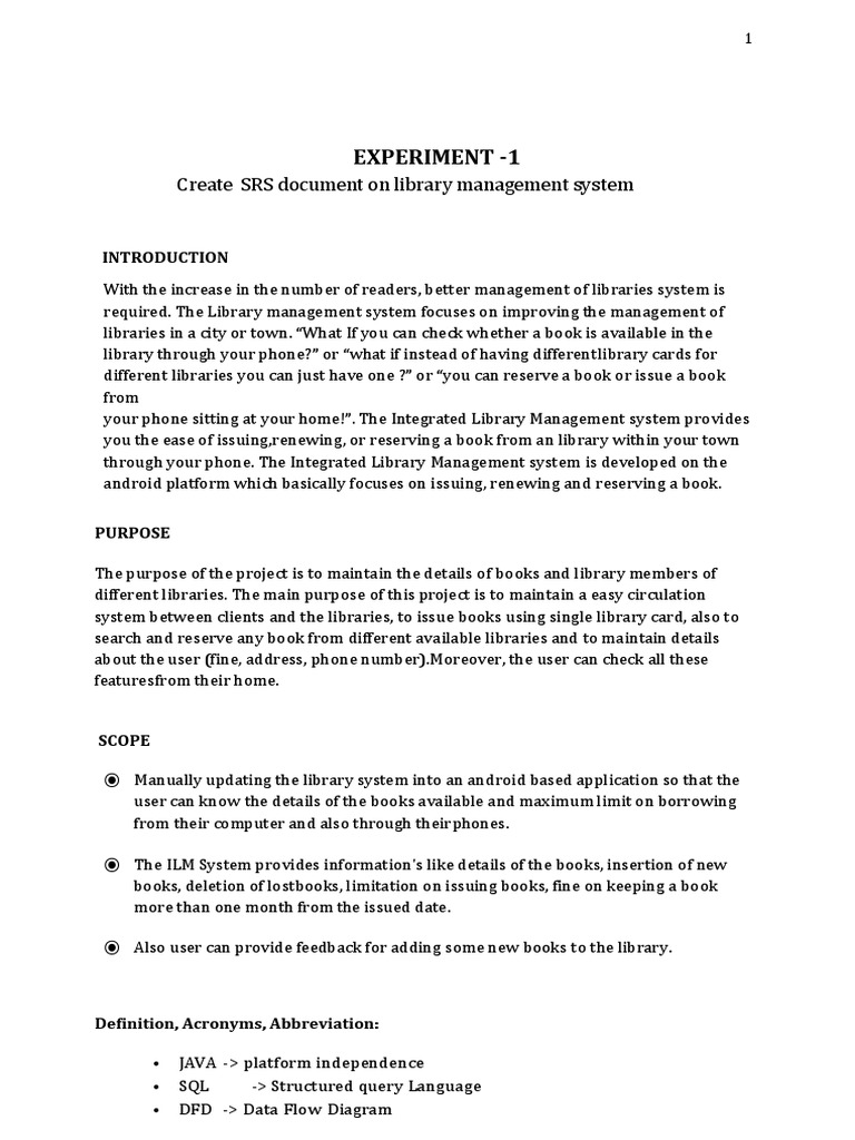 SRS Experiment 1 | PDF | Libraries | Android (Operating System)